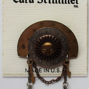 Vintage Cara Stimmel Brooch, Tri-tone Half Circle W Man in Moon Face ...