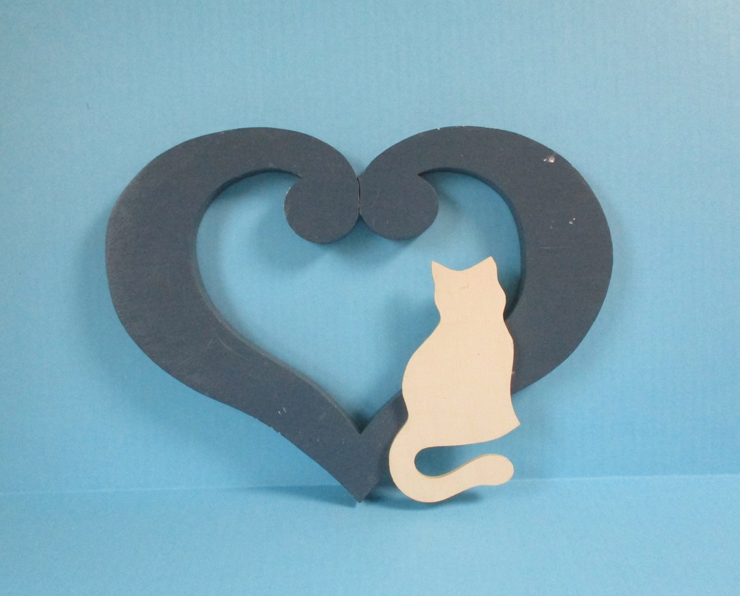 Wooden Cat on Open Heart, Vintage Cat Decor Craft Project, Needs ...