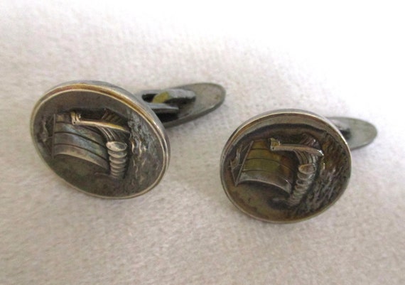 Georg Jensen Sterling Silver Viking Ship Cufflinks wi… - Gem