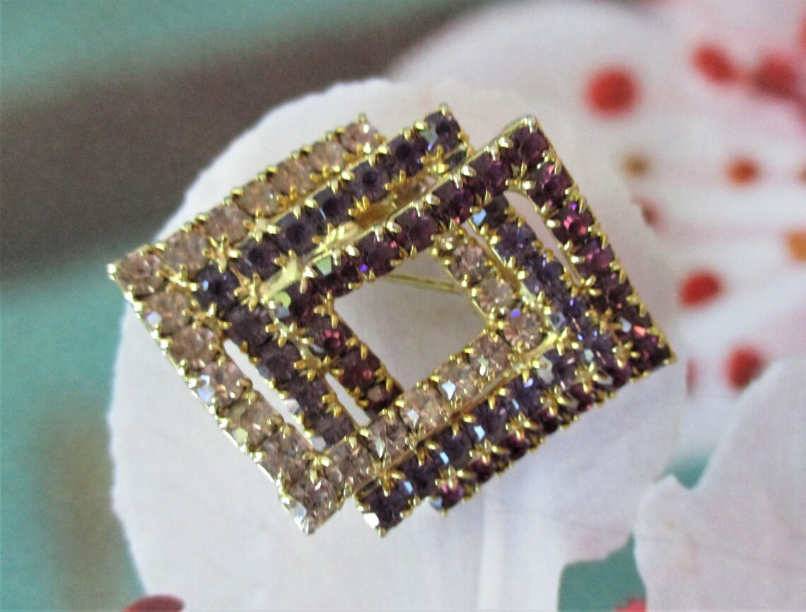 Vintage Purple & Pink Rhinestone Geometric Brooch Three - Etsy