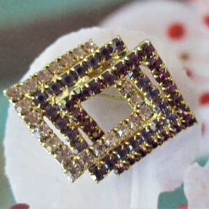 Vintage Purple & Pink Rhinestone Geometric Brooch, Three Interlocking ...