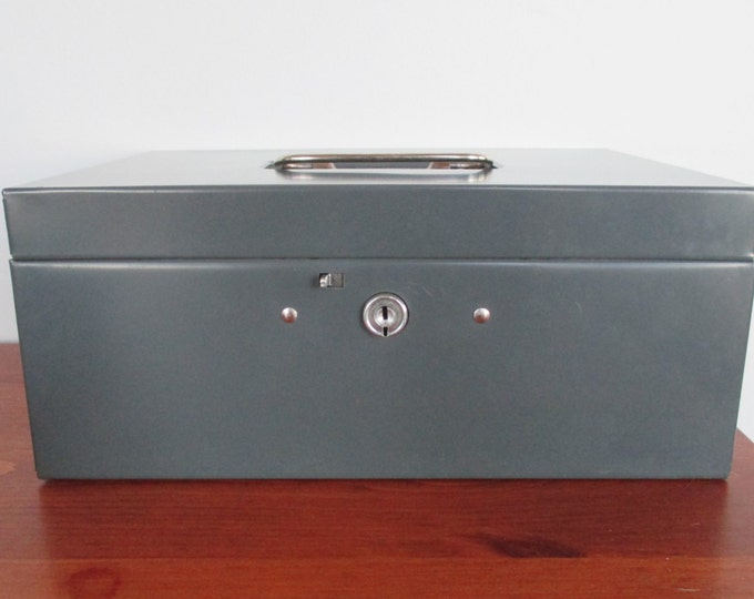 Vintage Steelmaster Industrial Steel Lock Box With Key, Grey Metal Cash ...
