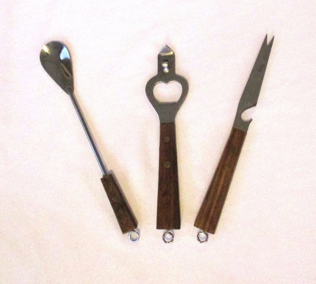 Mid Century Bar Utensils, Three Stainless Steel Bar Tools, Rosewood ...