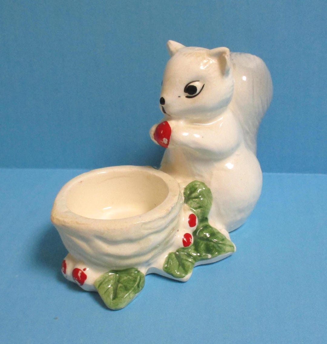 Vintage Ceramic Christmas Squirrel Tea Light Candle Holder Figurine ...