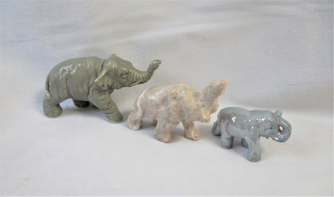 Vintage Good Luck Elephant Figurines Set of Three, Carved Marble ...