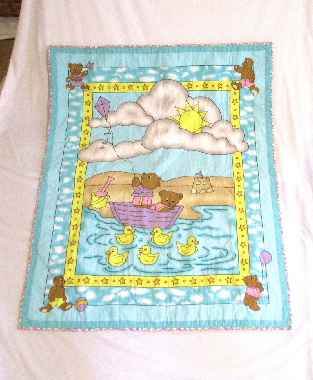 Vintage Teddy Bear Baby Quilt: Project Linus Cotton Nursery Decor ...