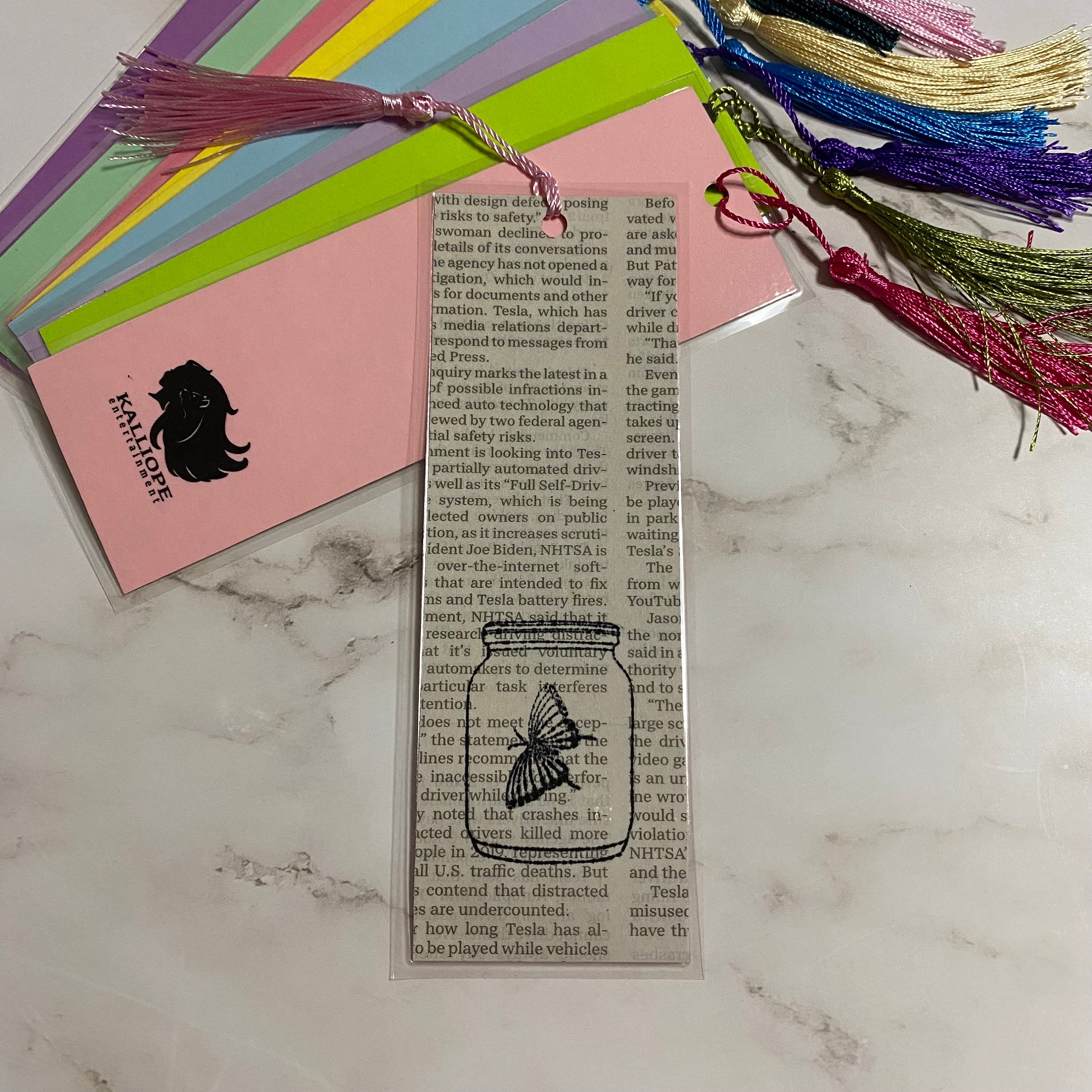 Butterfly Stamp Newspaper Laminated Tassel Bookmark - Etsy