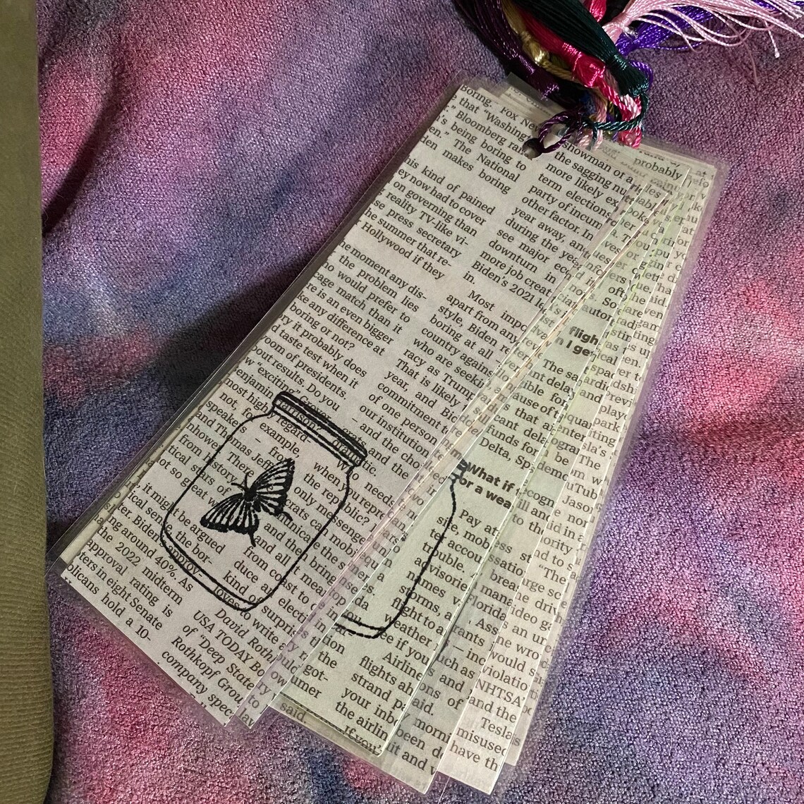 Butterfly Stamp Newspaper Laminated Tassel Bookmark - Etsy