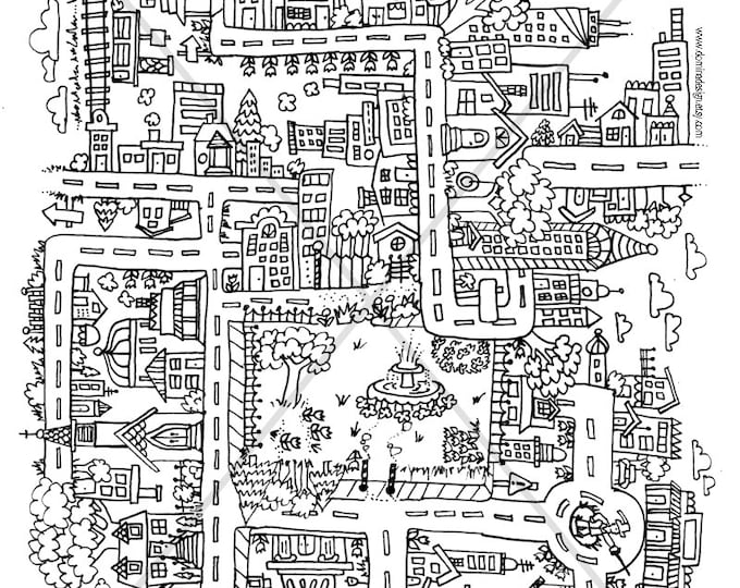 Coloring Page Doodleville City Digital Download - Etsy