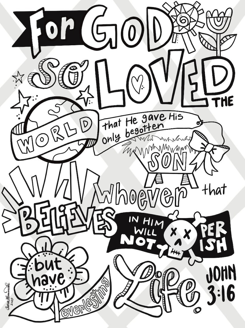 John 3:16 Coloring Page - Digital Download - Etsy