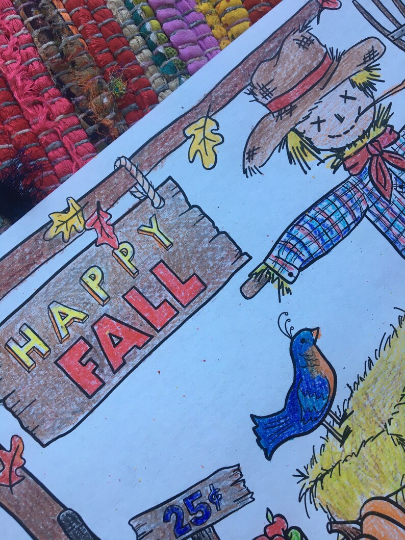 Happy Fall - Coloring Page DOWNLOAD - PDF - Etsy