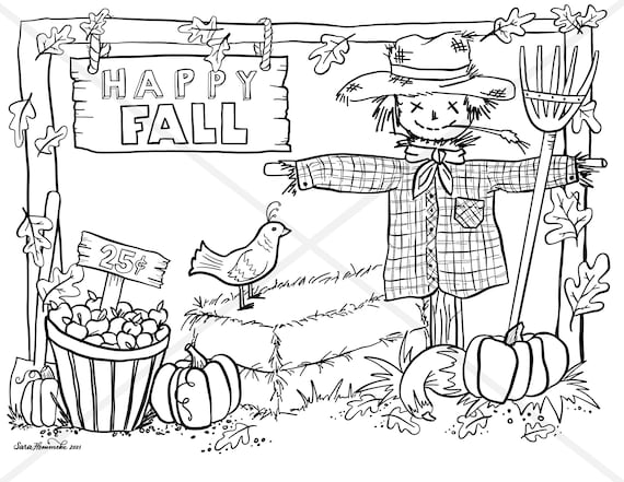 Happy Fall Coloring Page DOWNLOAD PDF - Etsy