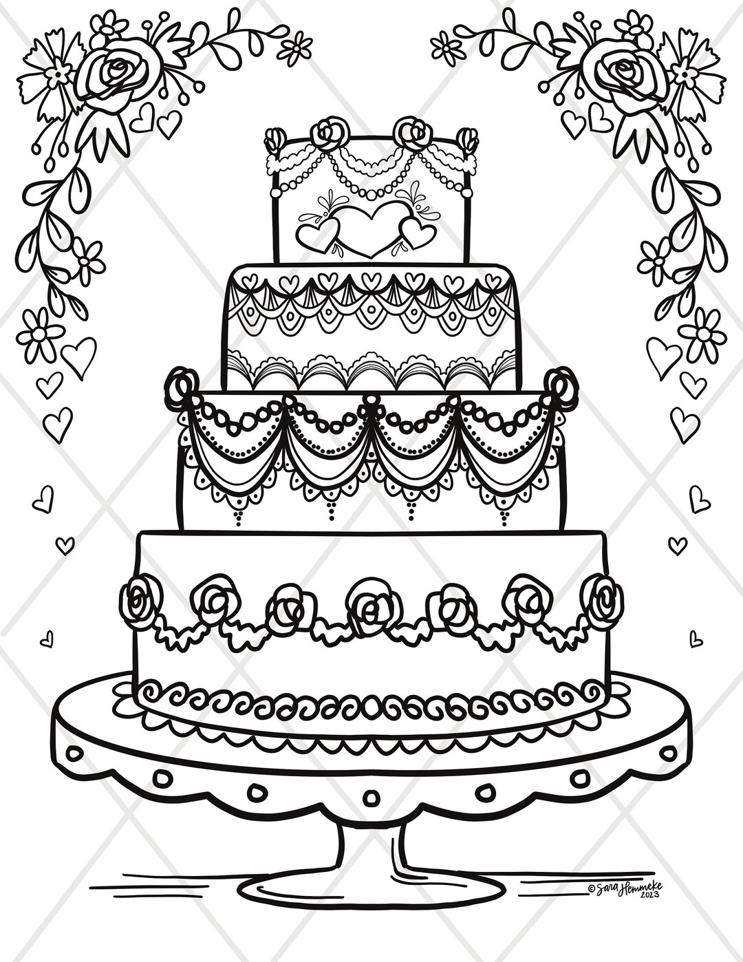 Wedding Cake Coloring Page Digital PDF Download - Etsy