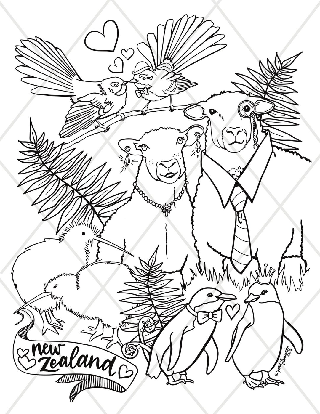 New Zealand Critter Couples Animals Coloring Page Digital PDF Download ...