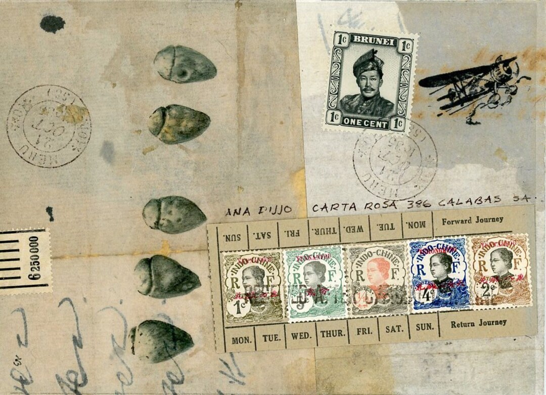 Indochine to Capolan. 5 X 7. Collage. Old Papers, Stamps & Graphite. - Etsy