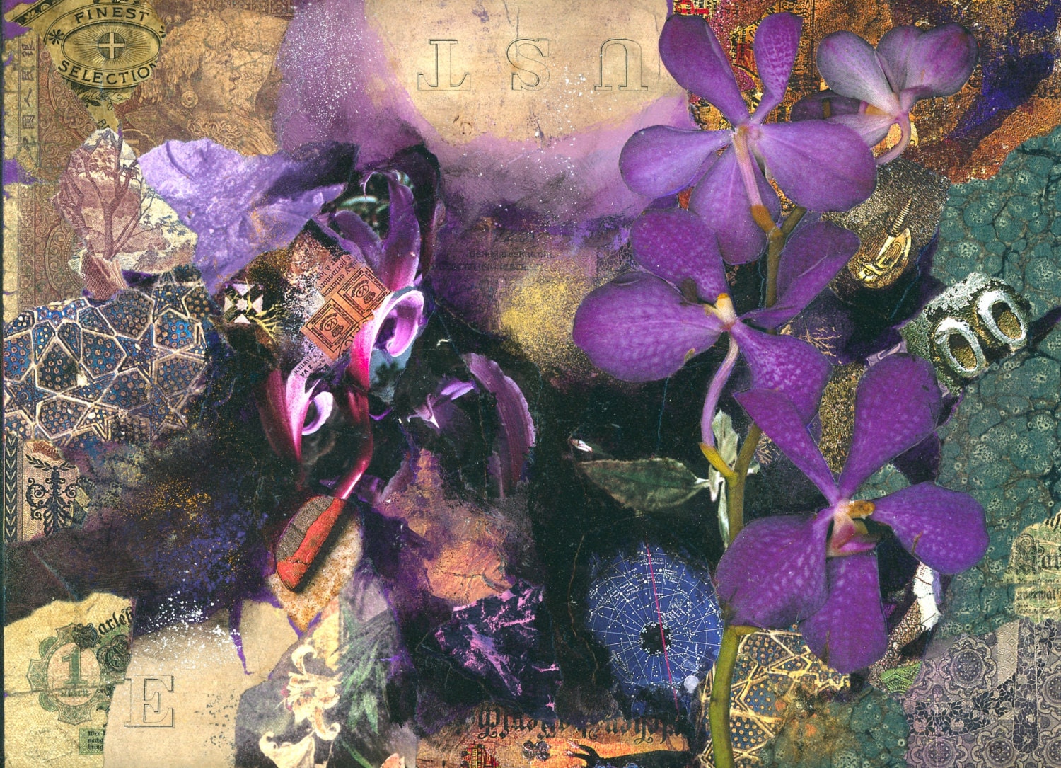 Botanic Purple. 12 X 8.75. Painted Collage From - Etsy