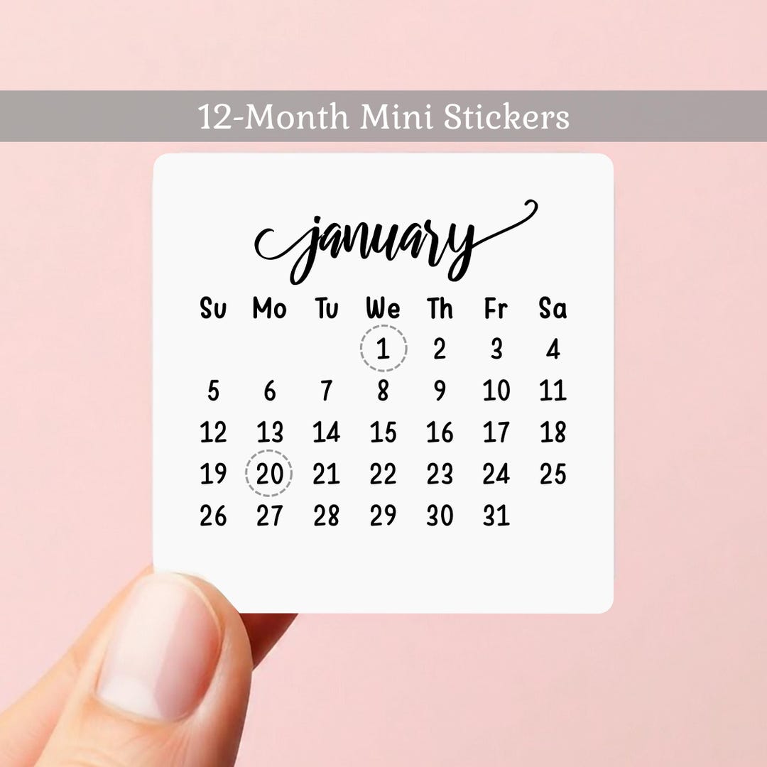 2025 Calligraphy Mini Calendar Planner Stickers, Monthly Calendar ...