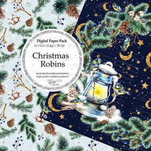 Christmas Digital Papers, Watercolor Backgrounds, Winter Planner ...