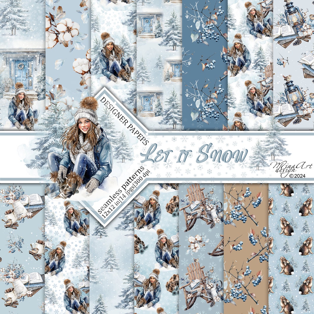 Winter Digital Paper, Christmas Digital Papers, Girly Chistmas, Winter ...