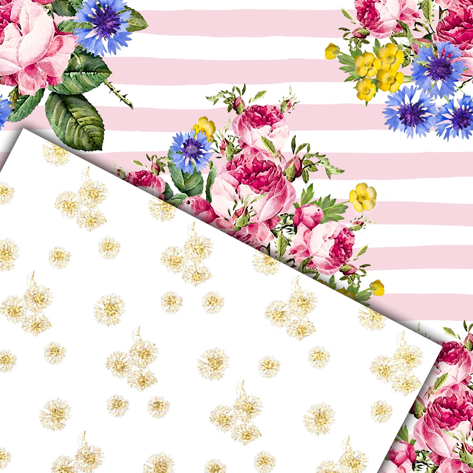 Romantic Paper Pack Glam Seamless Patterns Watercolor Illustrations ...
