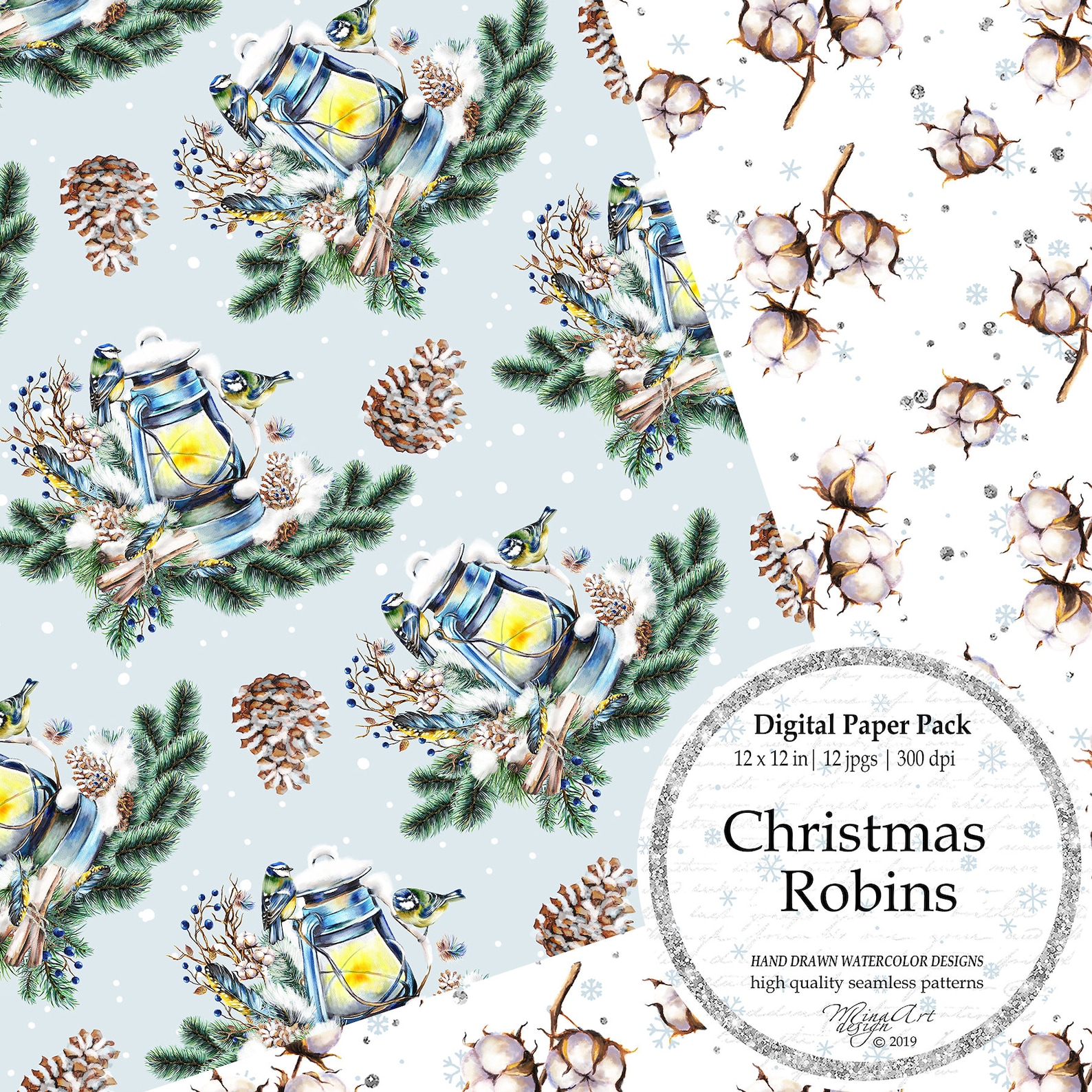 Christmas Digital Papers Watercolor Backgrounds Winter - Etsy