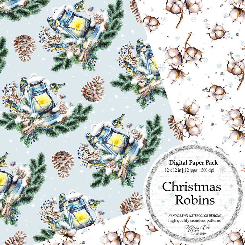 Christmas Digital Papers Watercolor Backgrounds Winter - Etsy