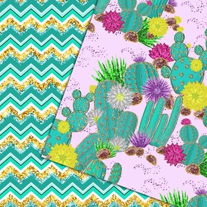 Cactus Paper Pack Succulents Digital Backgrounds Seamless Patterns ...