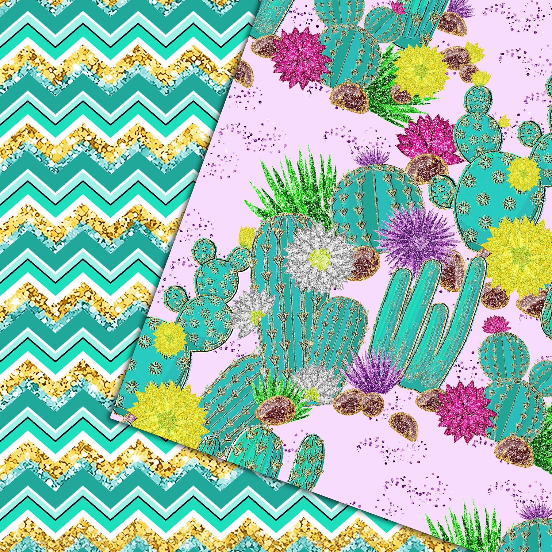 Cactus Paper Pack Succulents Digital Backgrounds Seamless Patterns ...