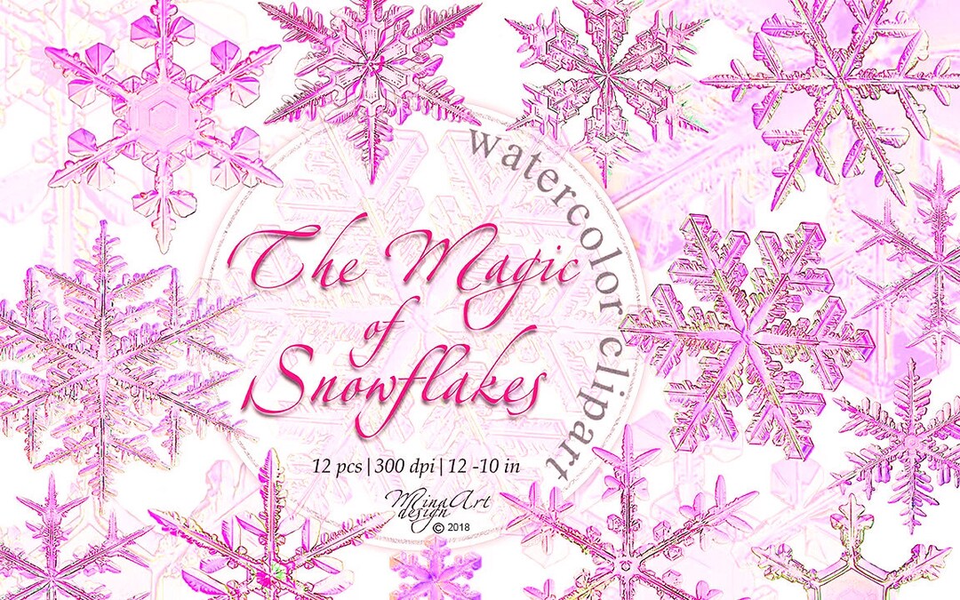 Pink Snowflakes, Clipart, Sublimation Designs, Winter, Illustrations ...