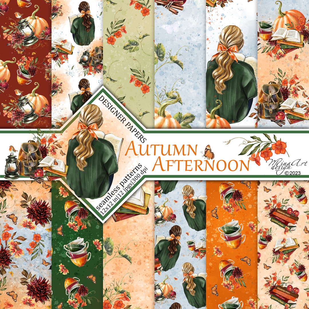 Autumn Watercolor Paper Pack, Reading Girl, Back to School, Planner ...