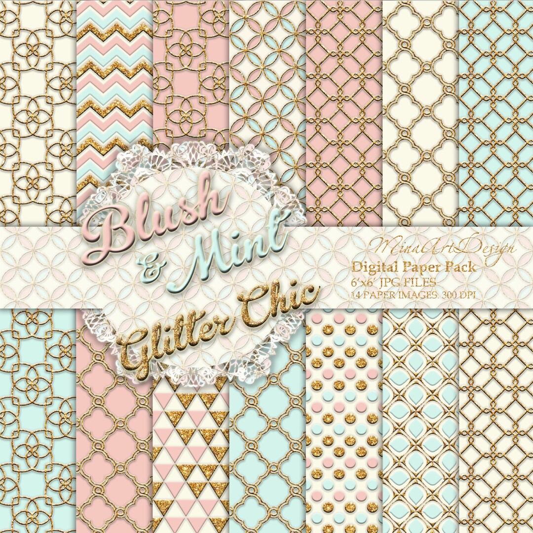 Blush Mint Digital Paper Pack Seamless Patterns Printable Planner ...