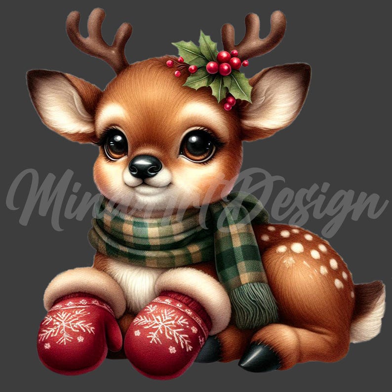 32 Christmas Reindeer Clipart, Cute Christmas Deer PNG, Watercolor ...