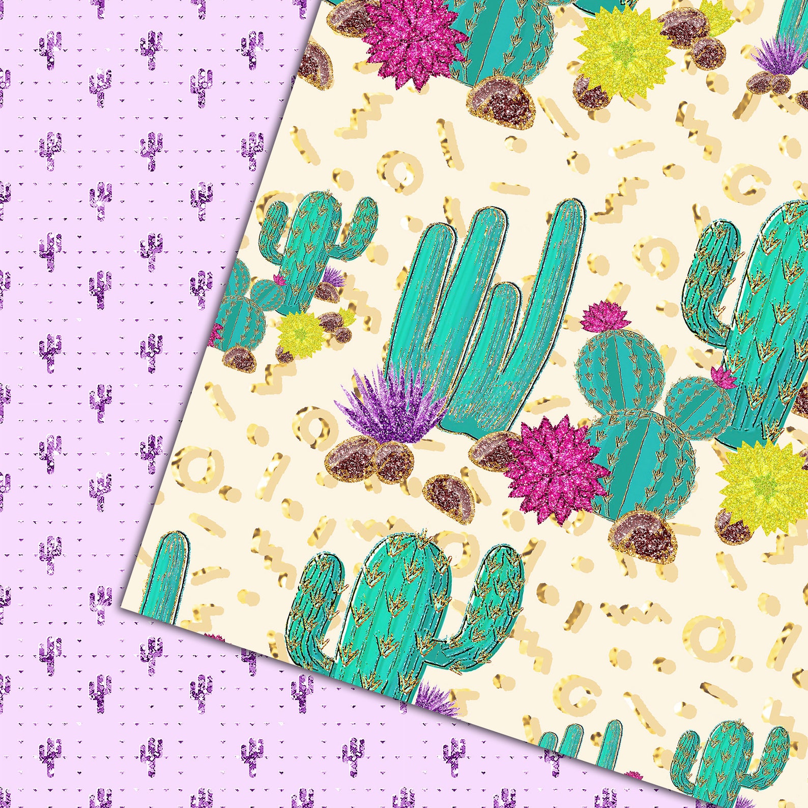 Cactus Paper Pack Succulents Digital Backgrounds Seamless Patterns ...