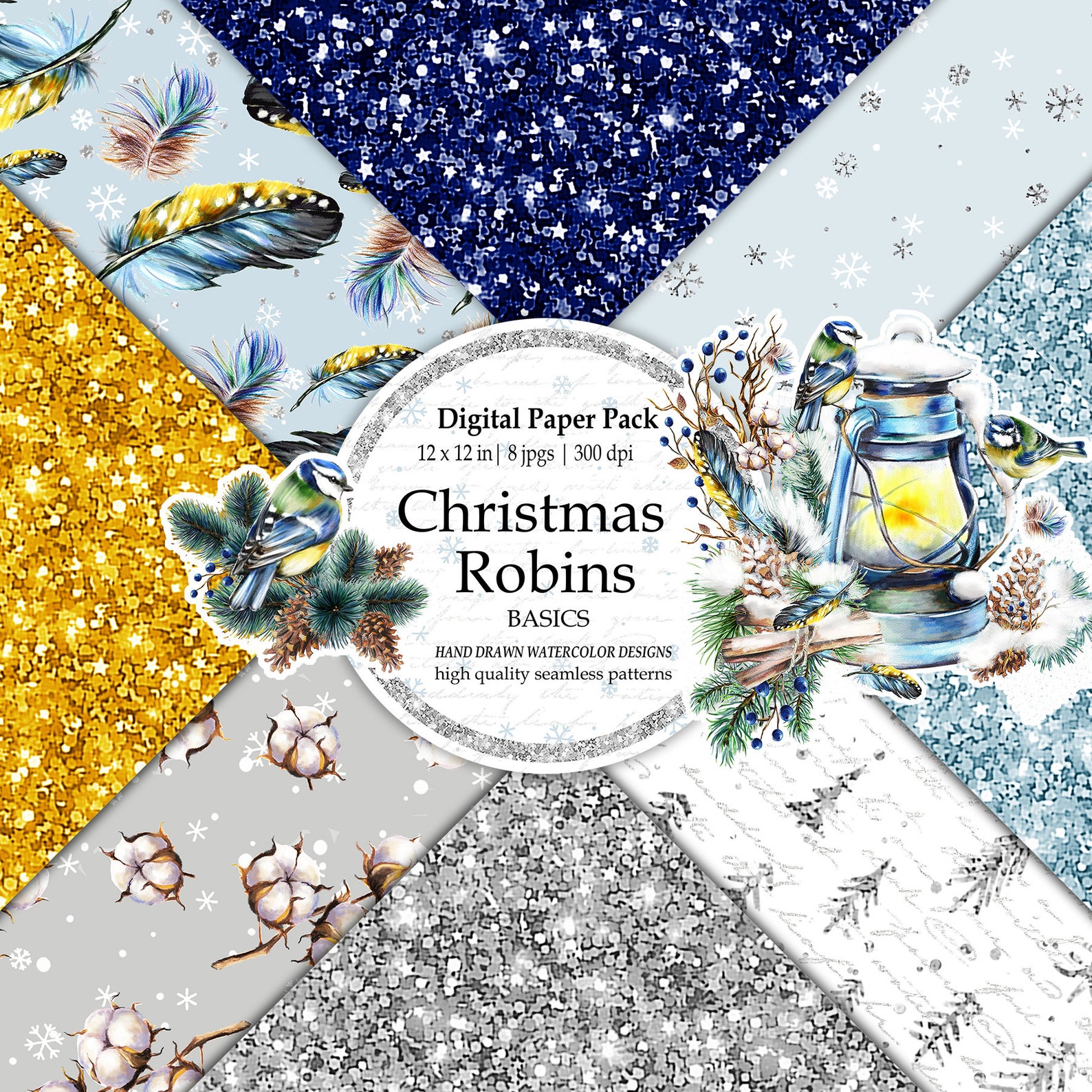 Christmas Digital Papers Watercolor Backgrounds Winter - Etsy