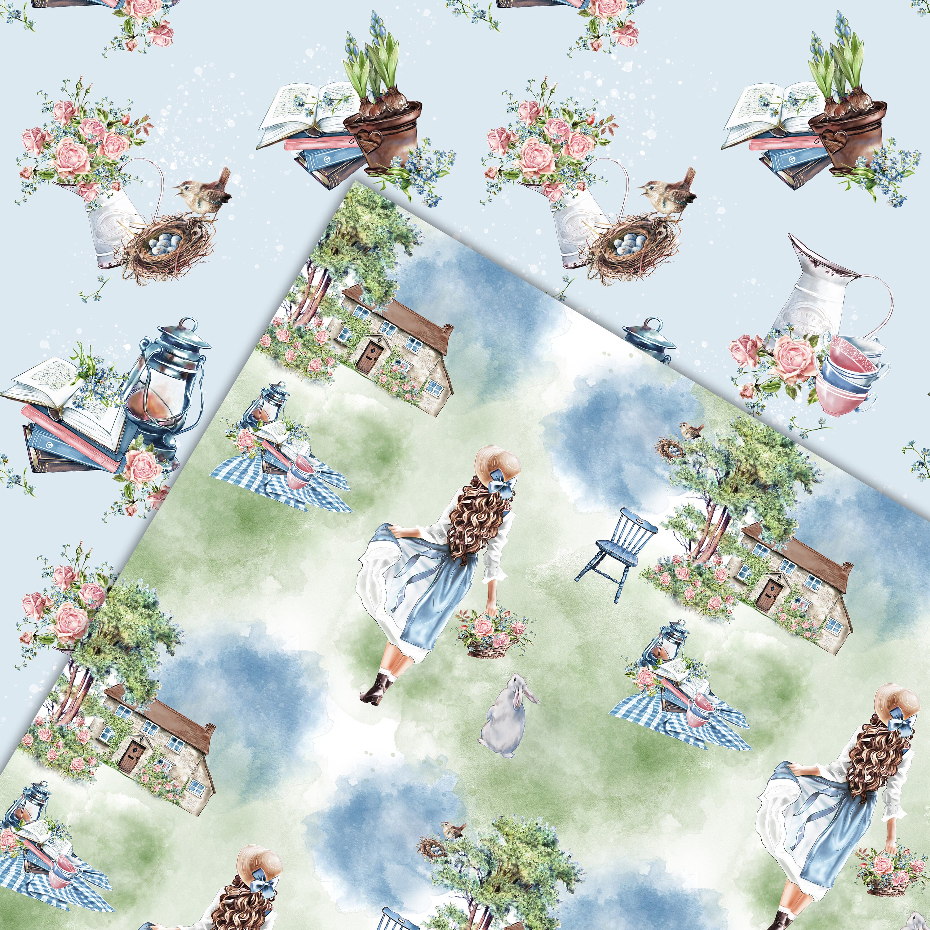 Summer Digital Papers, Cottage Garden, Cottagecore, Countryside Scenes ...