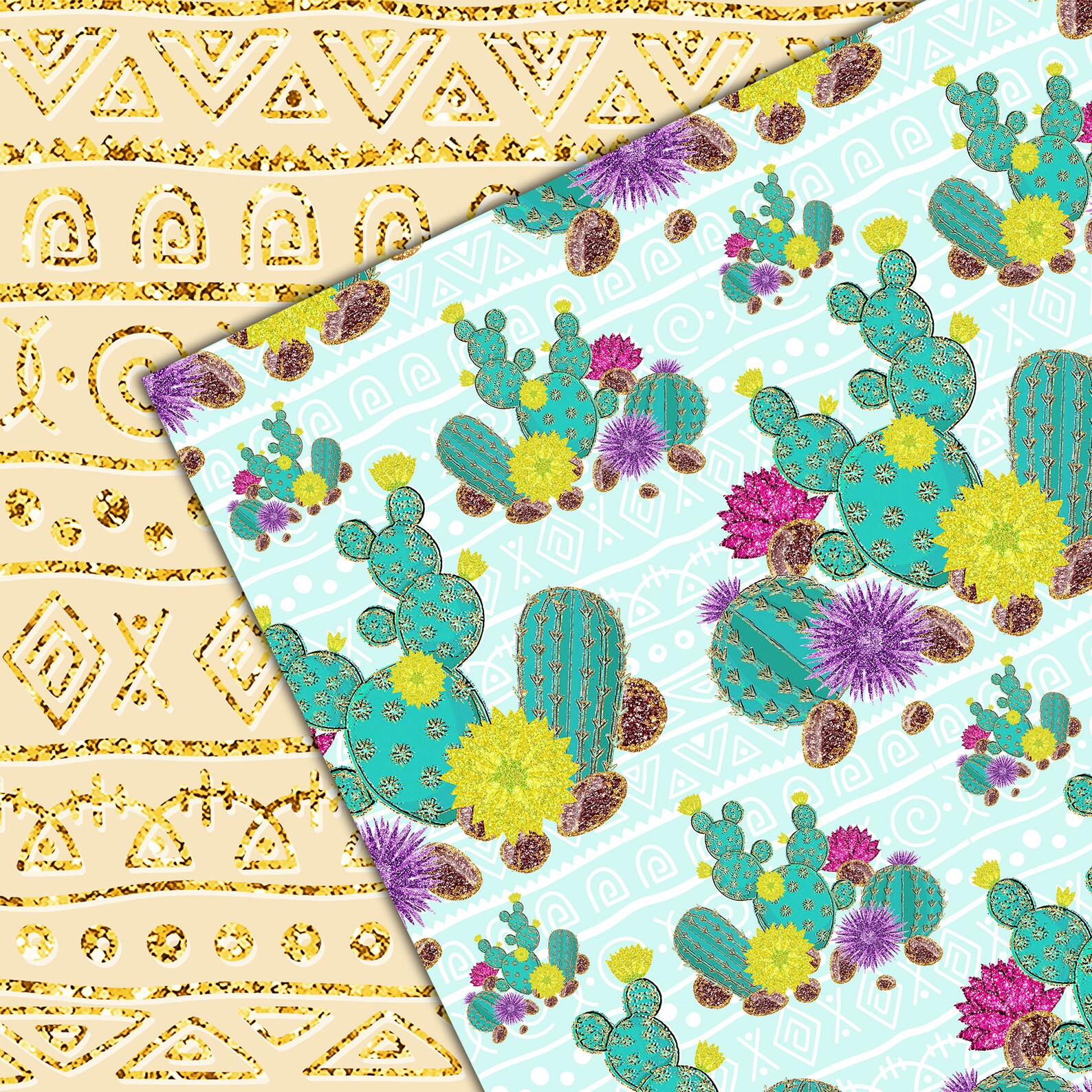 Cactus Paper Pack Succulents Digital Backgrounds Seamless Patterns ...