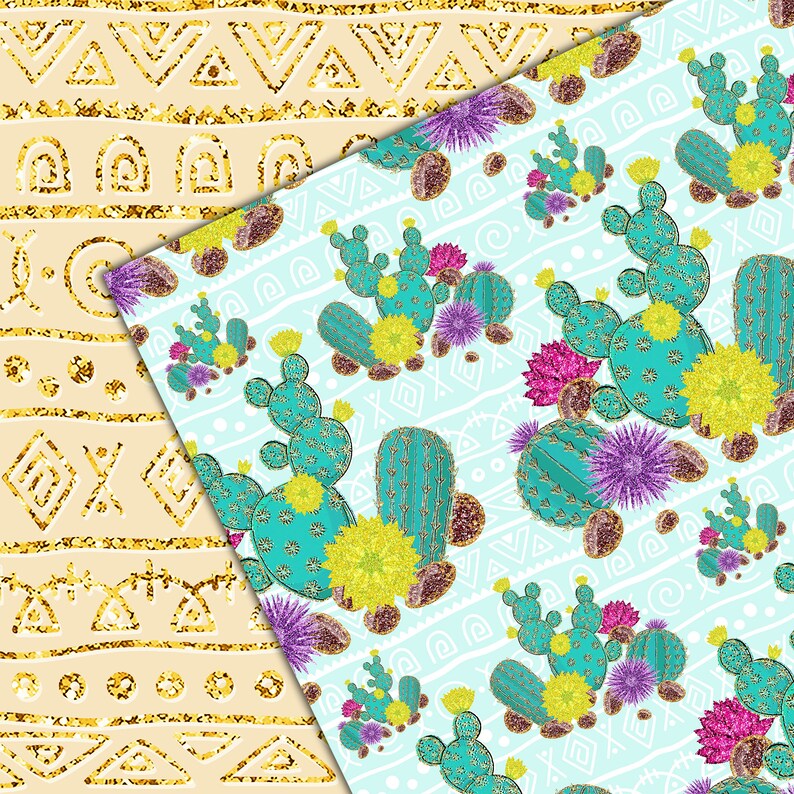 Cactus Paper Pack Succulents Digital Backgrounds Seamless Patterns ...