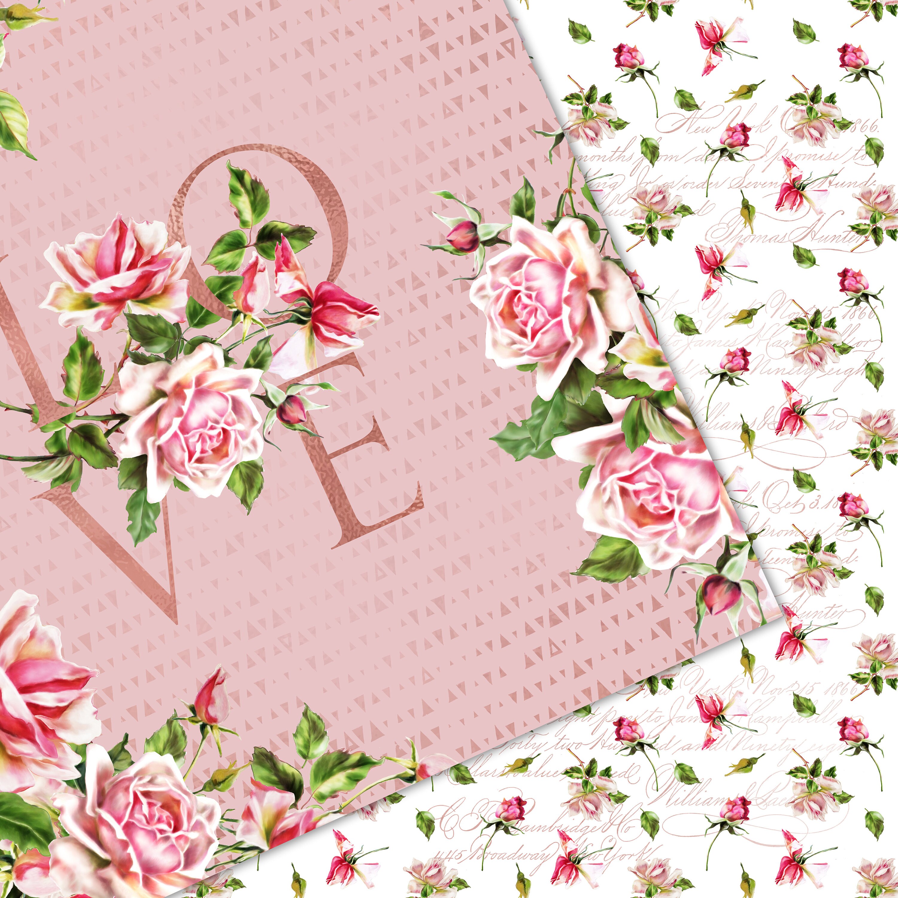 Wedding Digital Papers, Pink Roses, Seamless Patterns, Planner Stickers ...