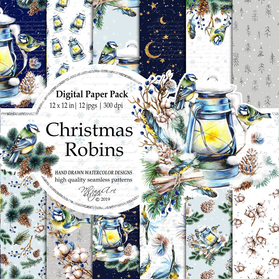 Christmas Digital Papers, Watercolor Backgrounds, Winter Planner ...