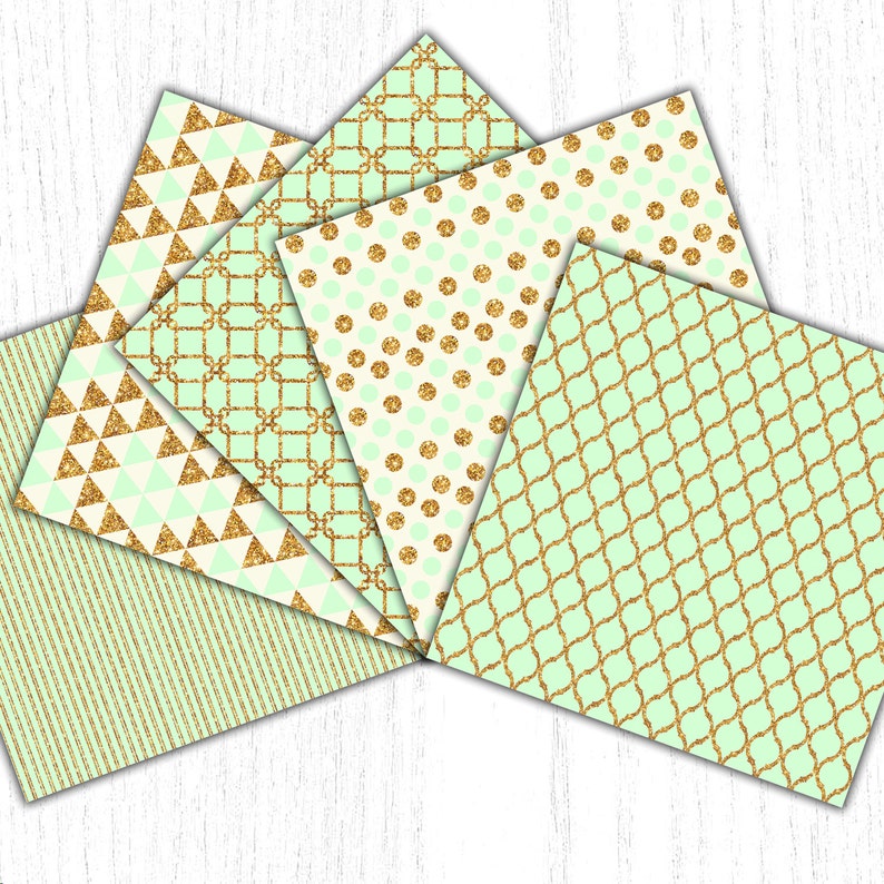 Gold Mint Digital Paper Pack Seamless Patterns Printable Planner ...
