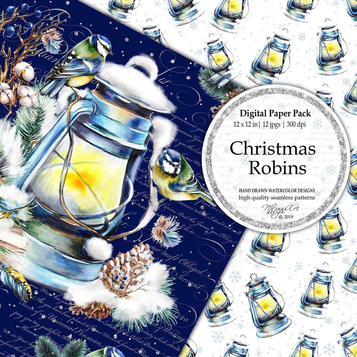 Christmas Digital Papers Watercolor Backgrounds Winter - Etsy