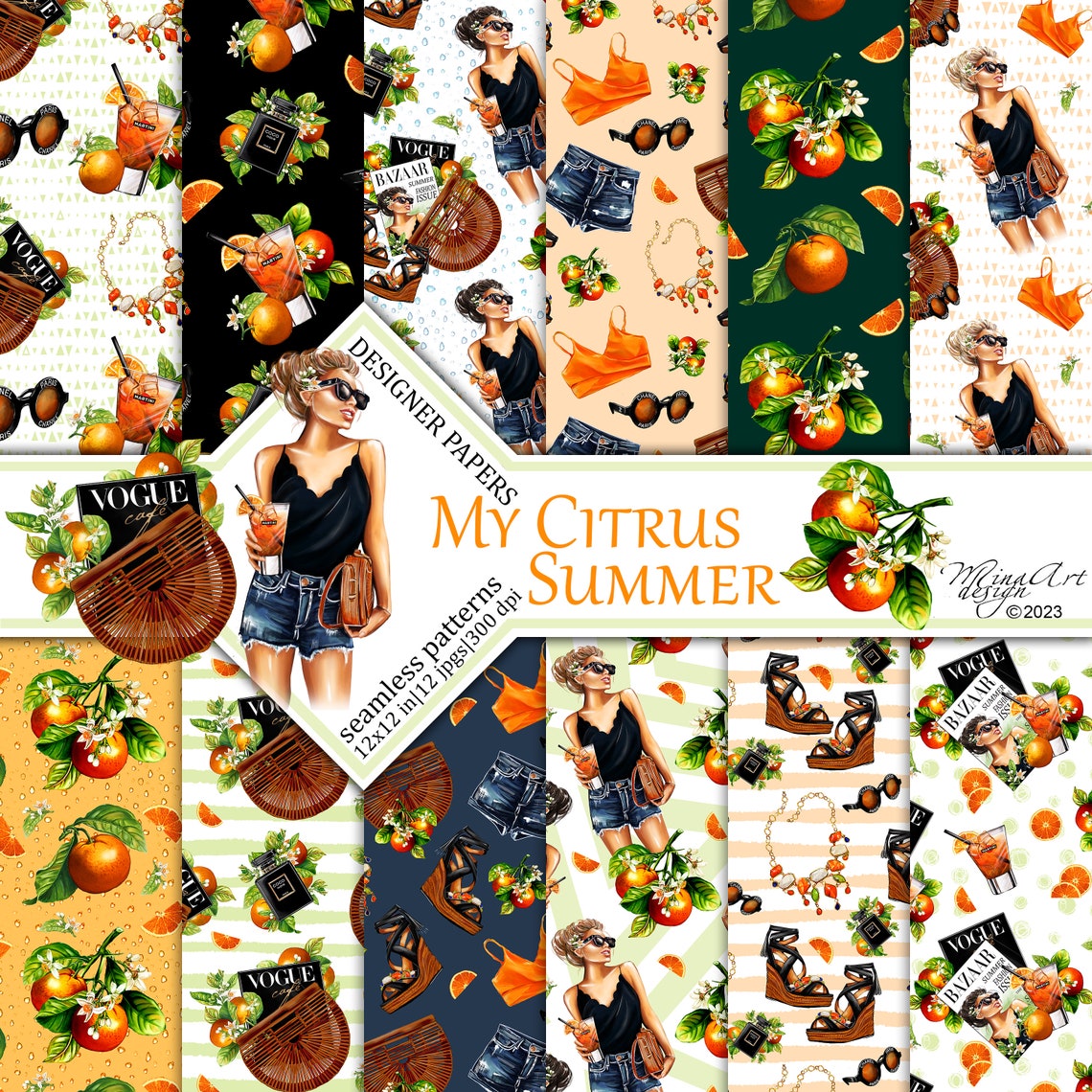 Summer Digital Papers, Summer Vacation, Summer Outfit, Summer Citrus ...