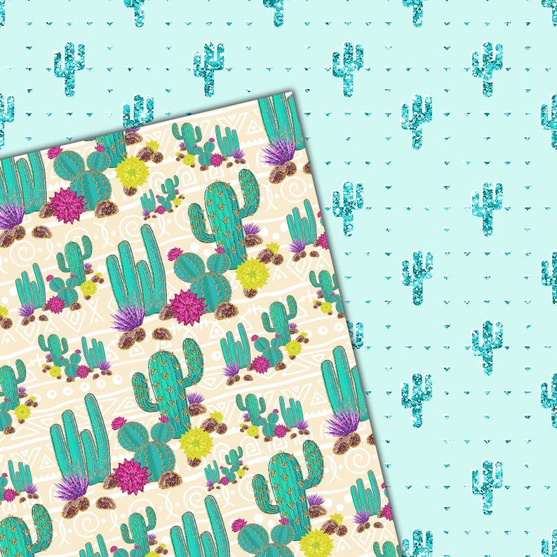 Cactus Paper Pack Succulents Digital Backgrounds Seamless Patterns ...