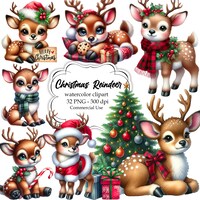 Christmas Deer Clipart | 10 High Quality Jpgs | Digital Download ...
