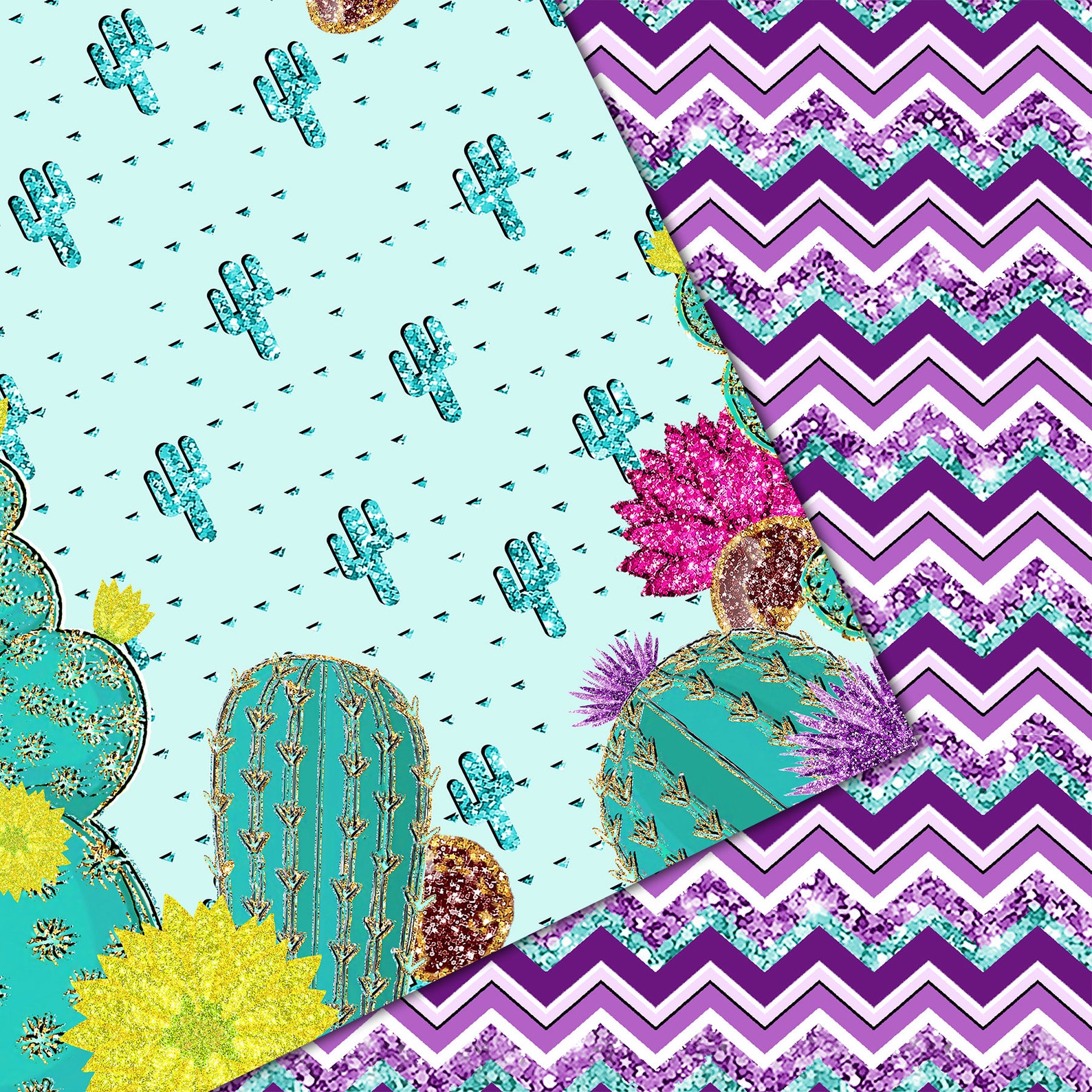 Cactus Paper Pack Succulents Digital Backgrounds Seamless Patterns ...
