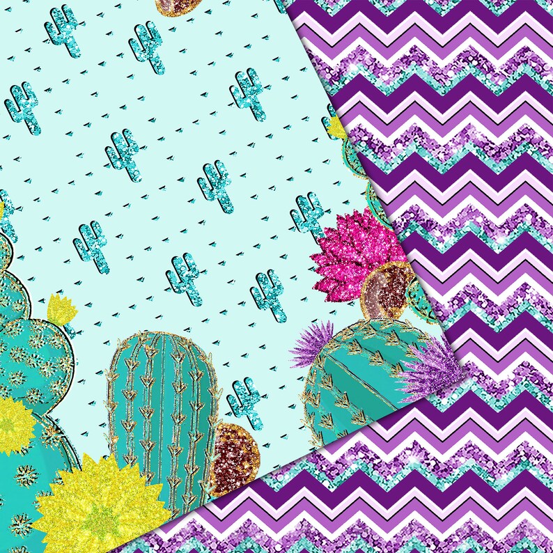 Cactus Paper Pack Succulents Digital Backgrounds Seamless Patterns ...