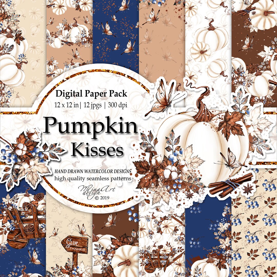 Autumn Digital Papers, Fall Watercolor Backgrounds, Thanksgiving ...
