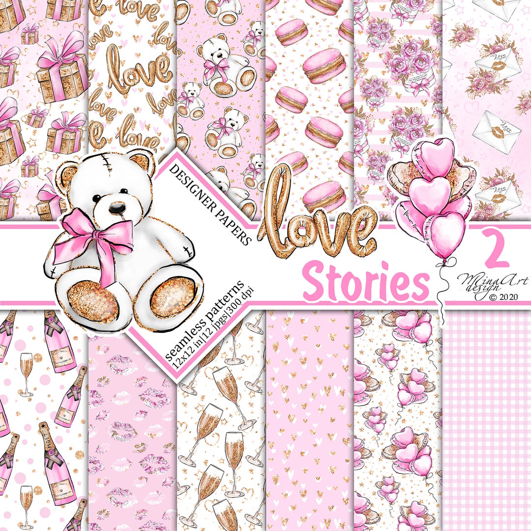 Romantic Digital Paper Pack Love Planner Stickers Valentine Watercolor ...