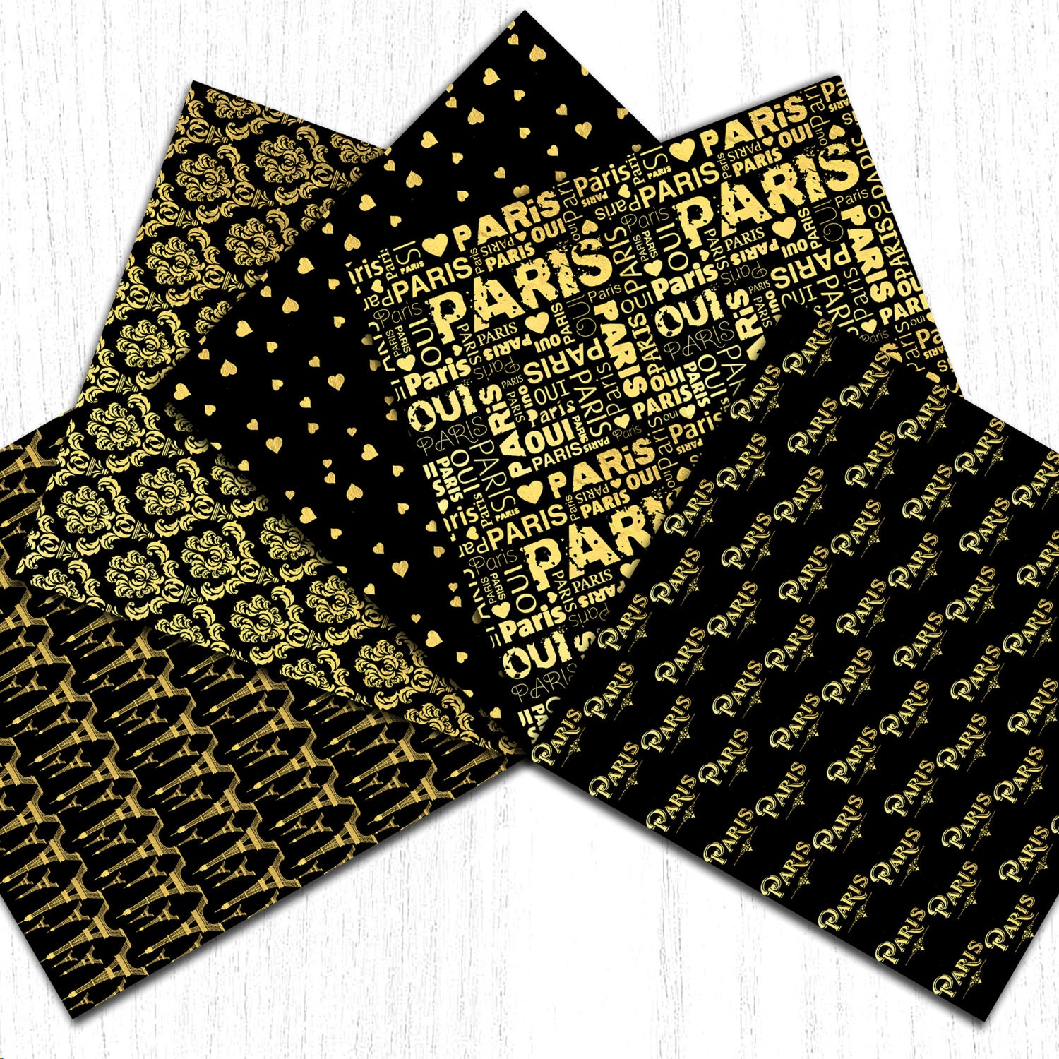 Paris Digital Paper Pack Valentines Day Patterns Love Romance Hearts ...