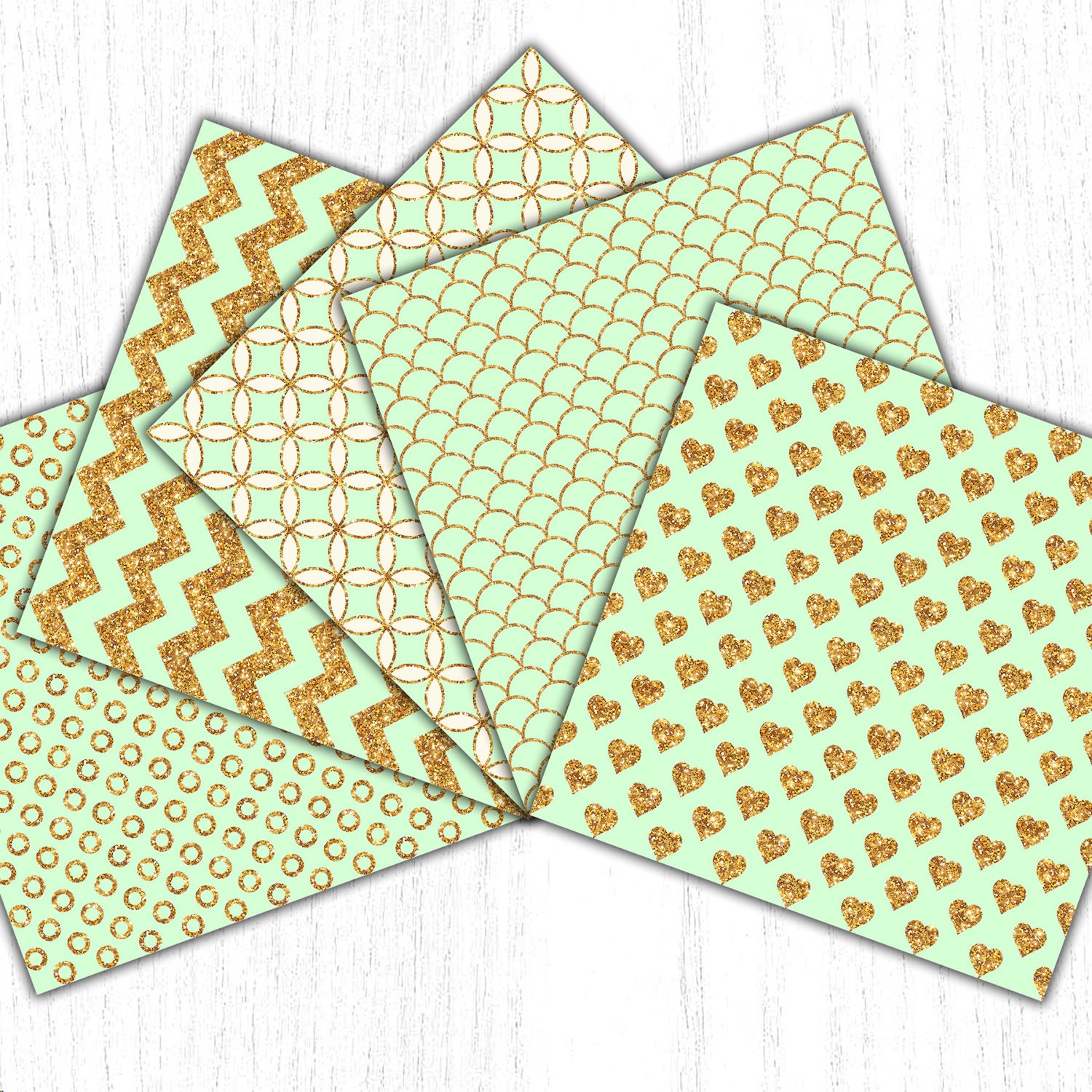 Gold Mint Digital Paper Pack Seamless Patterns Printable Planner ...